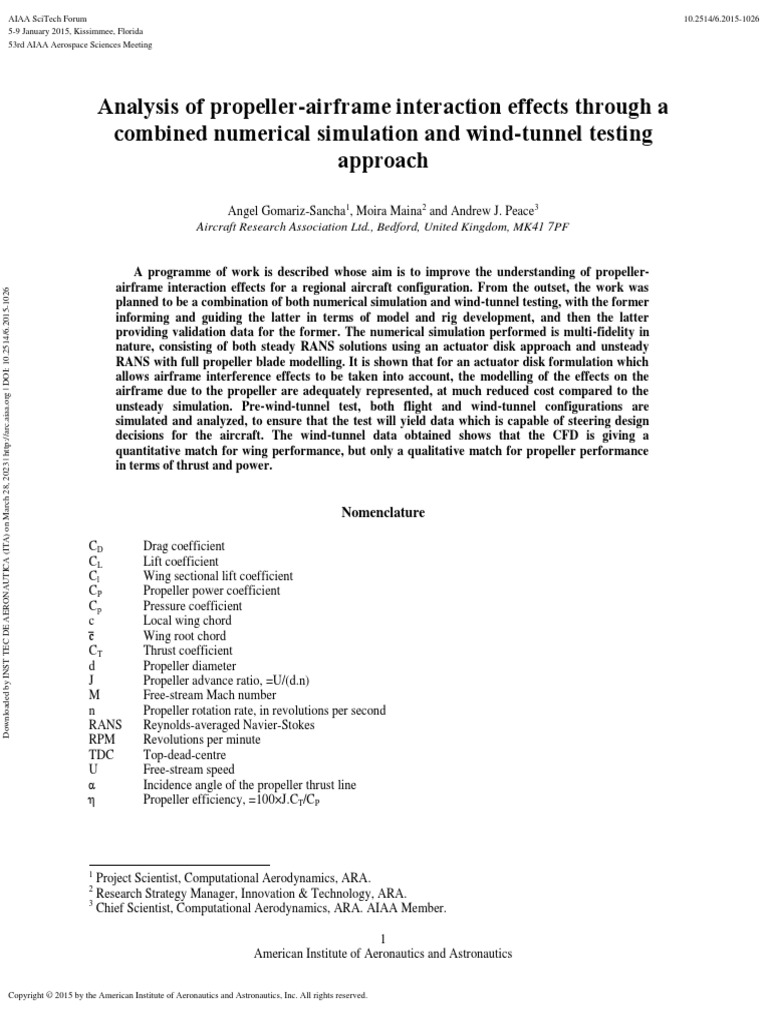 Analysis of Propeller-Airframe Interaction Effects Through A Combined | PDF | Wind Tunnel ...