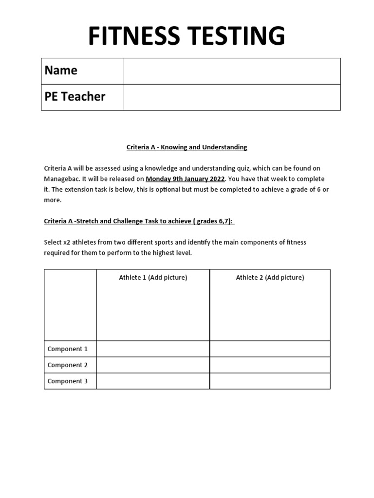 Fitness Testing Booklet G 6 7 8 9 | PDF | Physical Fitness | Endurance