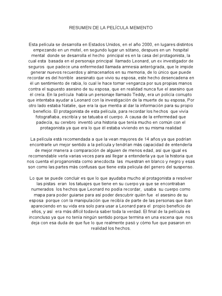 Resumen de La Película Memento | PDF