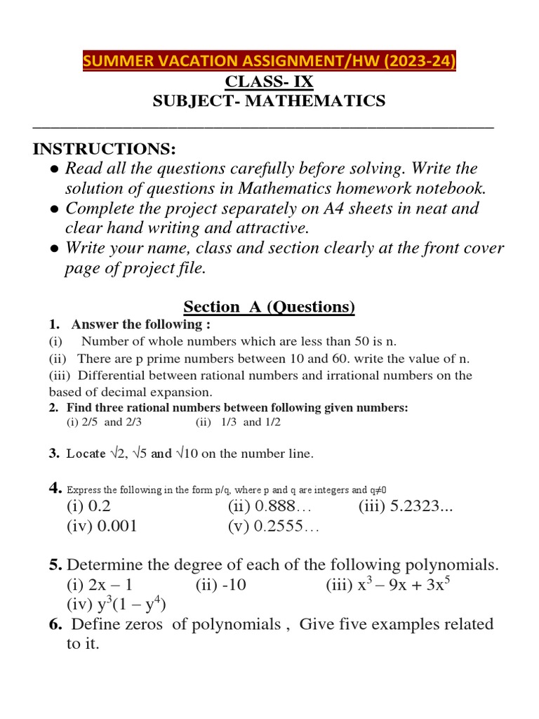 Maths Class Ix Svh Work | PDF