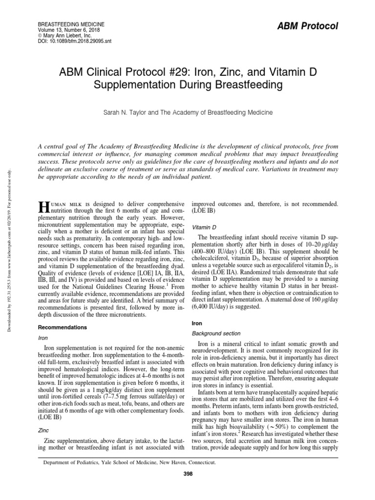 29 Iron Zinc and Vitamin D Protocol English | PDF | Breastfeeding ...