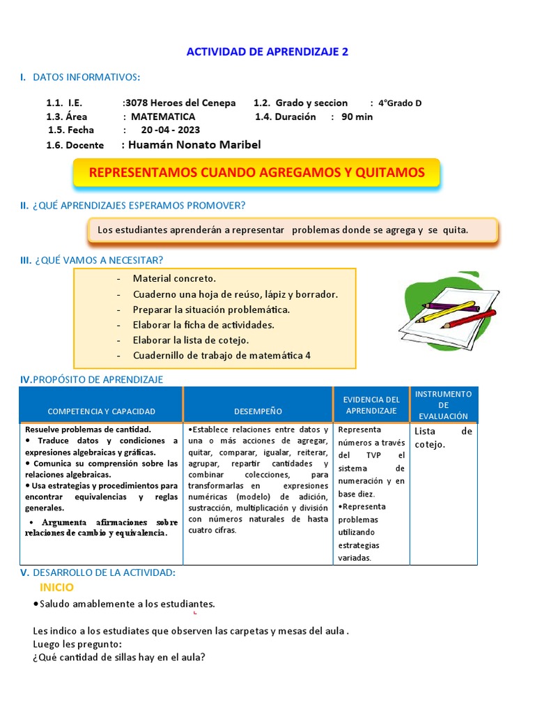 Sesion Mat - Agregamos y Quitamos | PDF | Evaluación | Aprendizaje