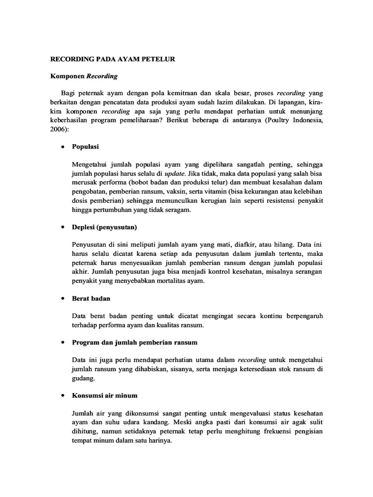 Panduan Recording Ayam Petelur | PDF