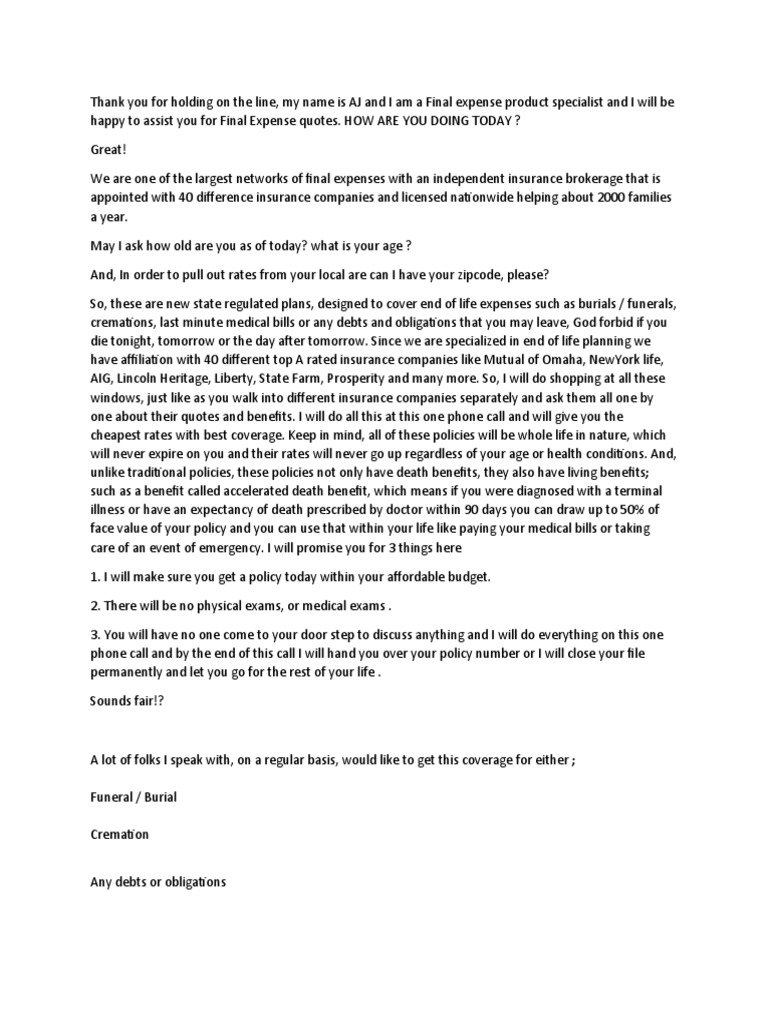 Closing Script | PDF | Insurance | Chronic Condition