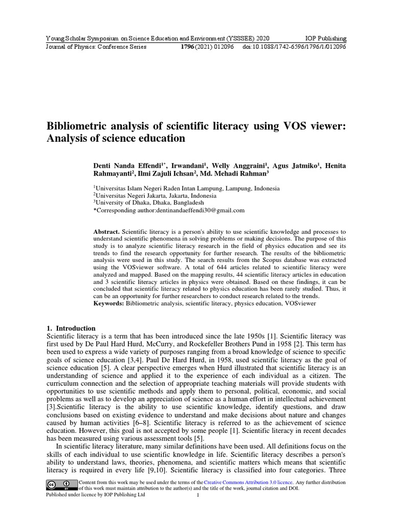 Bibliometric analysis of scientific literacy using VOS viewer | PDF ...