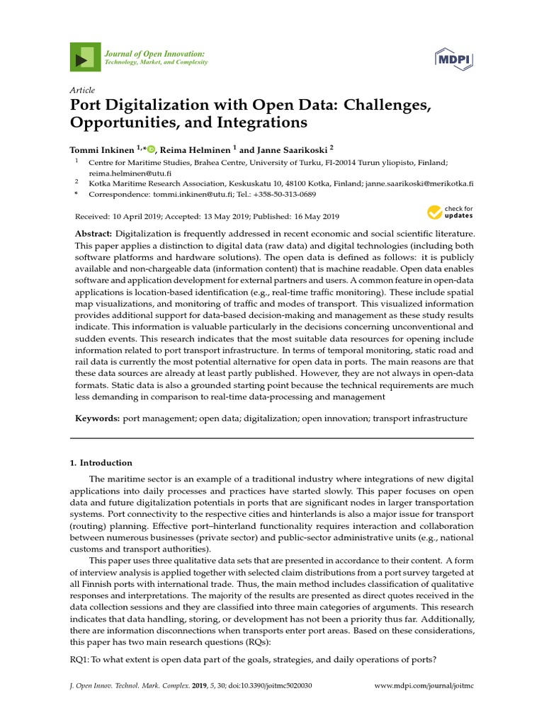 Port Digitalization With Open Data Challenges, Opportunities, and Integrations | PDF | Data ...