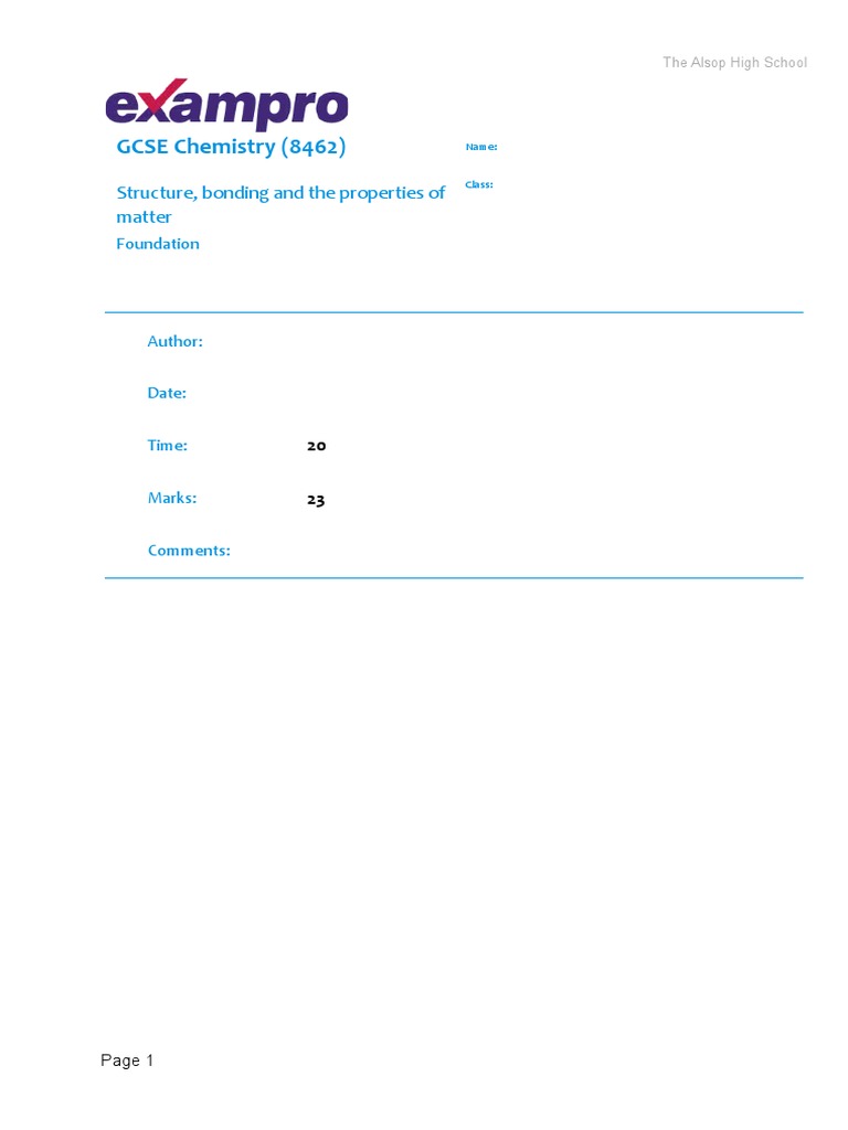 Structure Bonding and The Properties of Matter Foundation | PDF ...