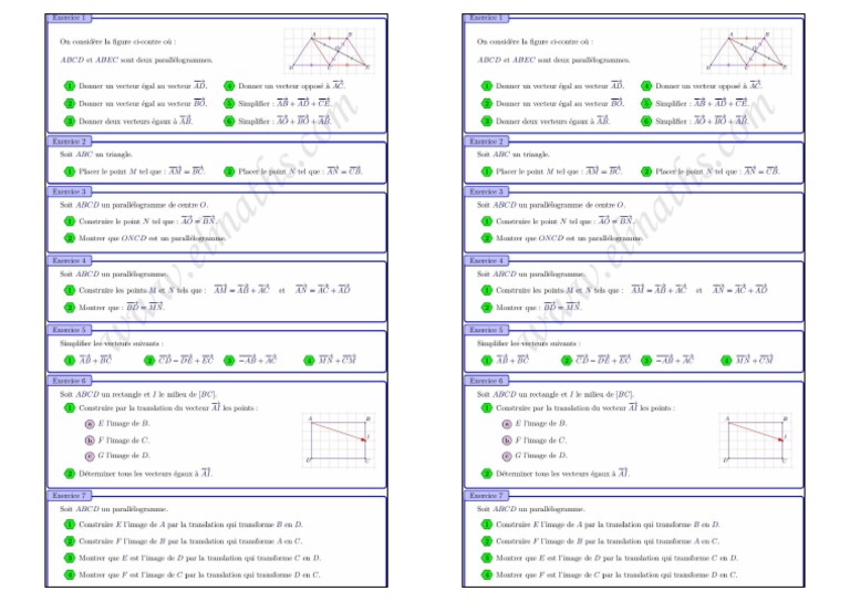 Serie - 5 - 2APIC - Vecteurs - Translation - Enoncé (2 Files Merged) | PDF