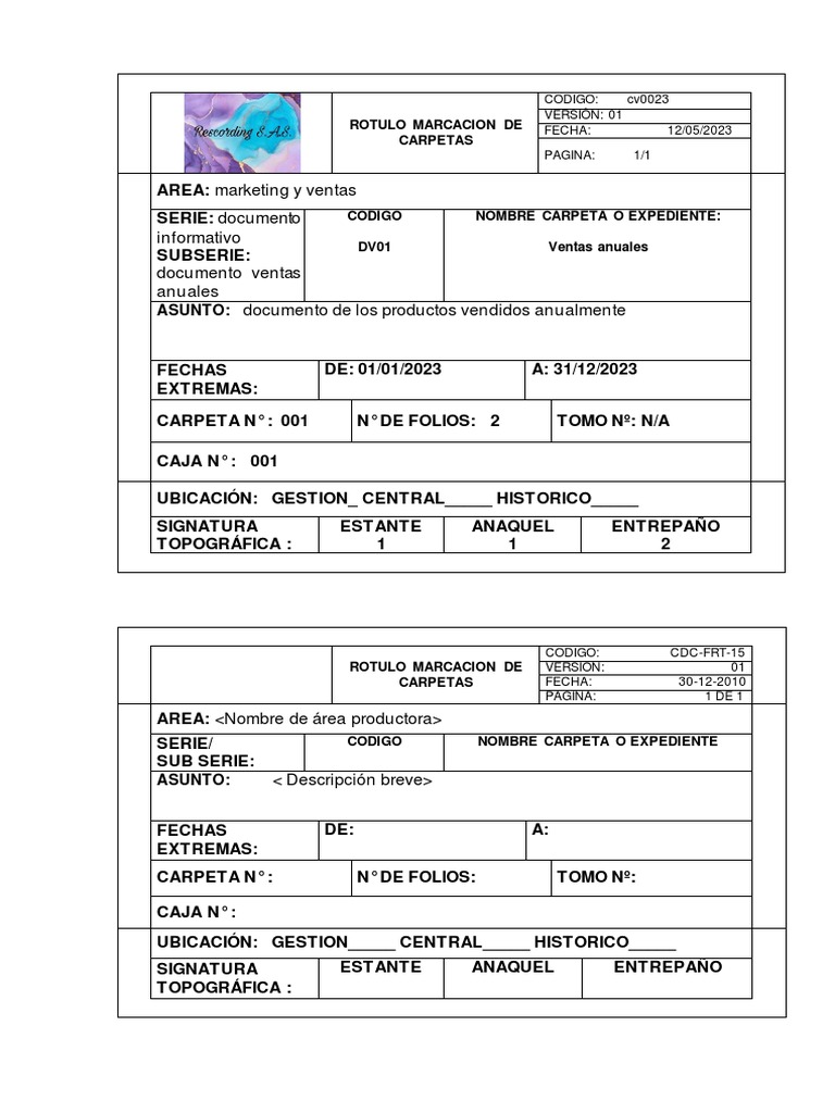 Rotulo Marcación Carpetas | PDF