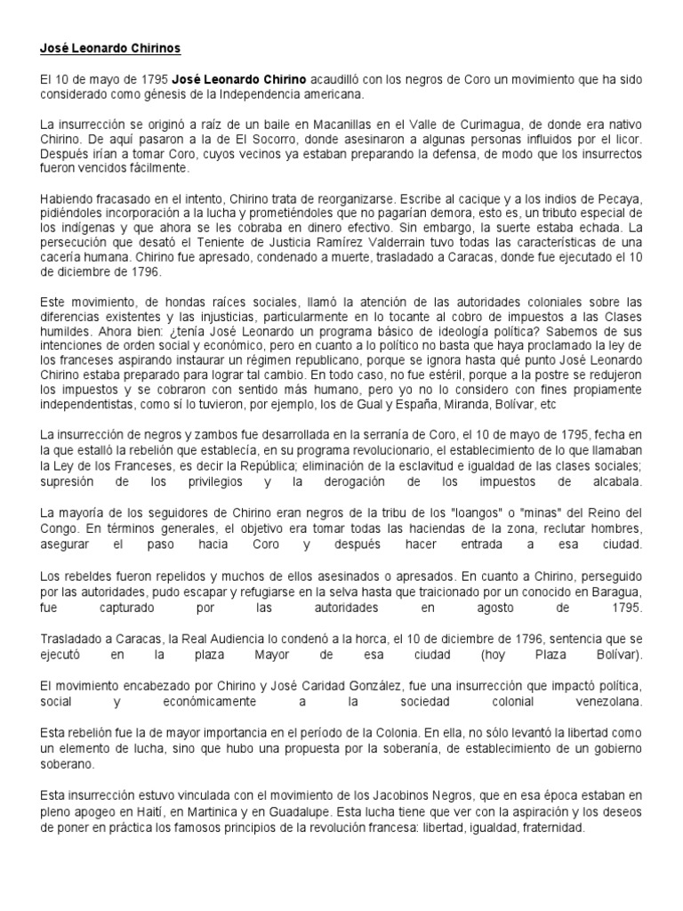 José Leonardo Chirinos: Insurrección y Legado | PDF