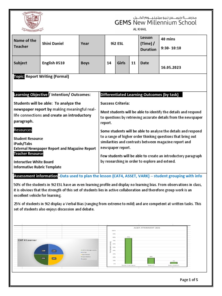 Year 9i2 Esl Lp Report Writing Pdf Learning Cognitive Science