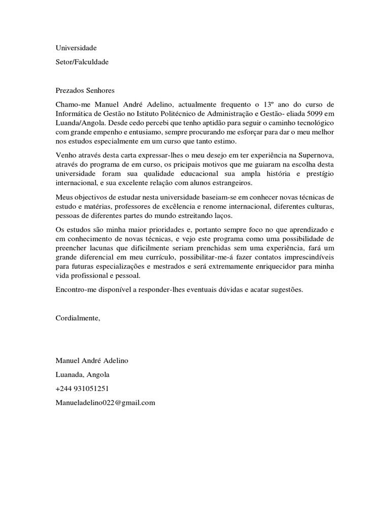 Carta de Motivação | PDF Carta de Motivação | PDF