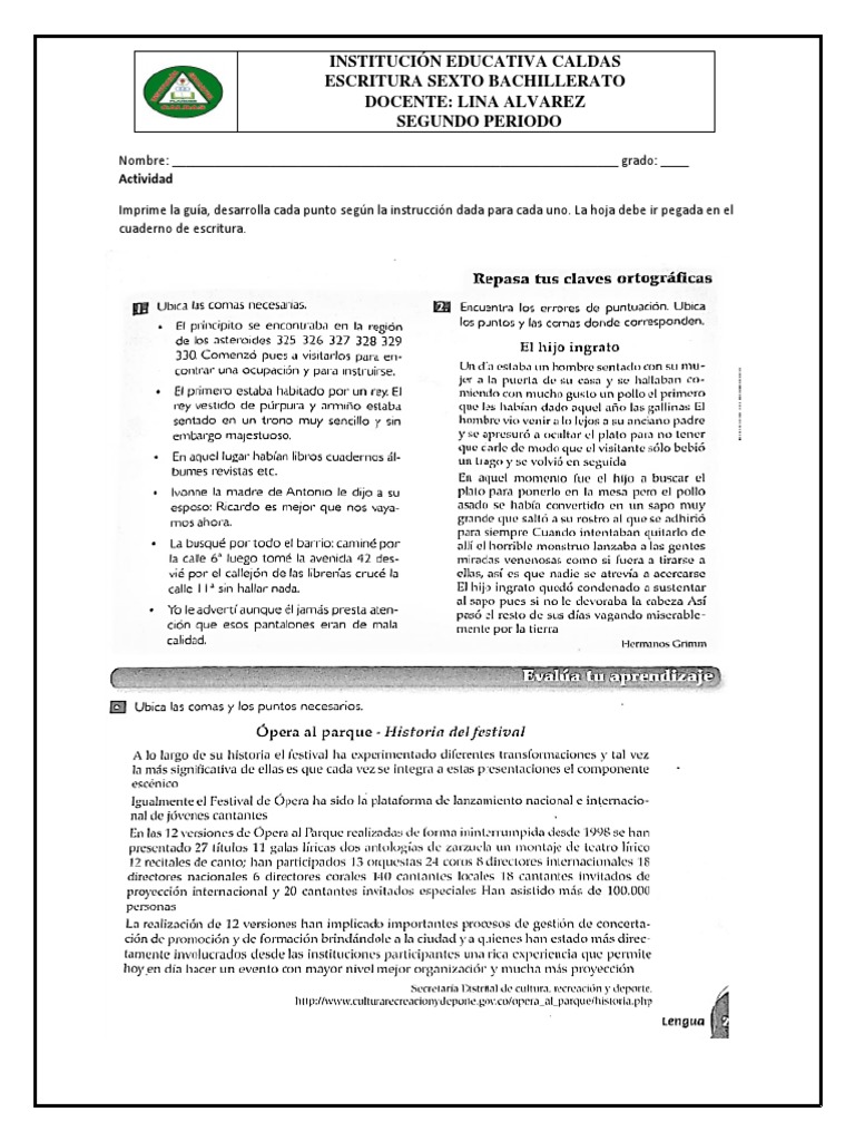 Guia Escritura 6 | PDF