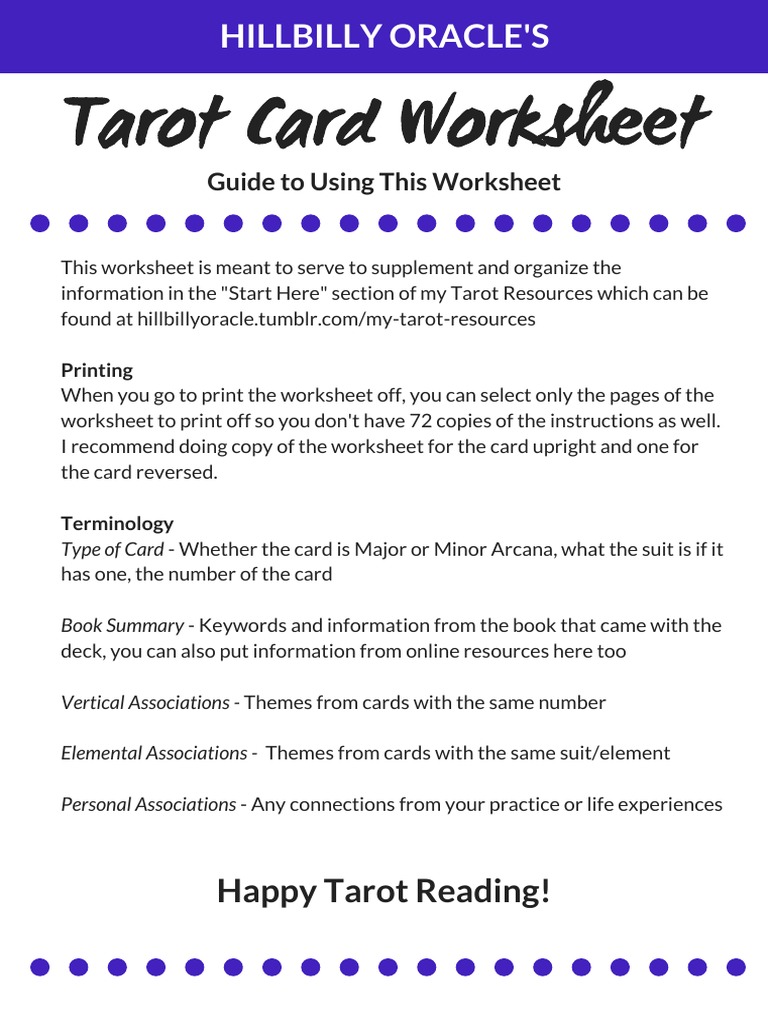 Tarot Card Worksheet | PDF