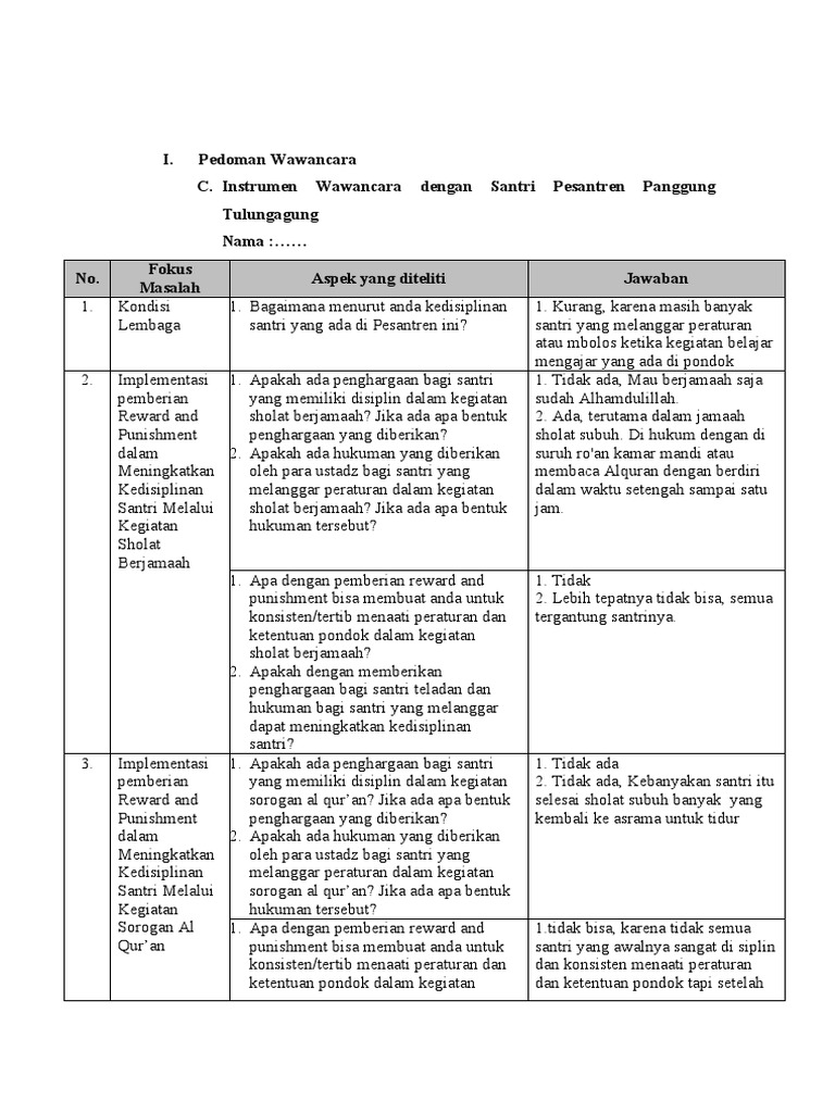 Contoh Instrumen Wawancara Skripsi | PDF