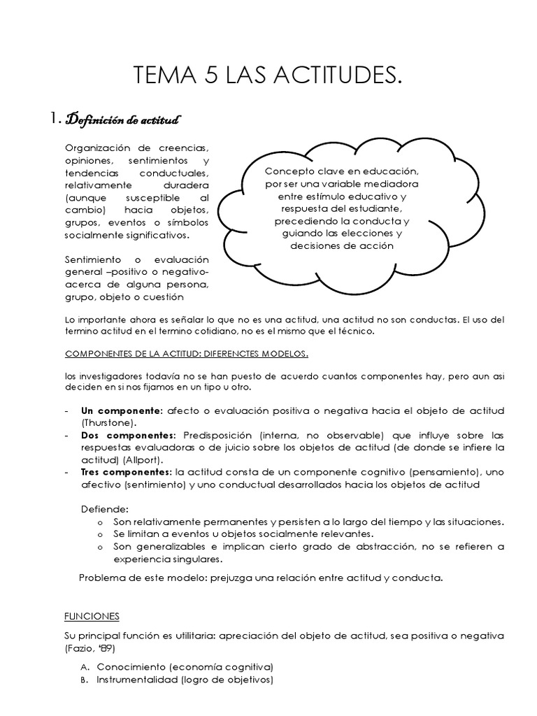 Tema 5 Las Actitudes | PDF | Comportamiento | Actitud (psicología)