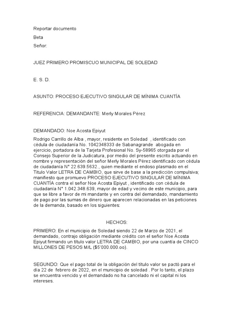 Demanda Ejecutiva | PDF | Pagaré | Justicia