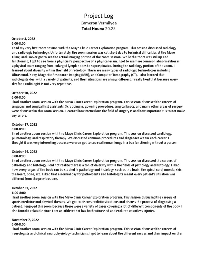 Sem Project Log-Cameron Vermilyea 4 | PDF | Radiology | Neurology