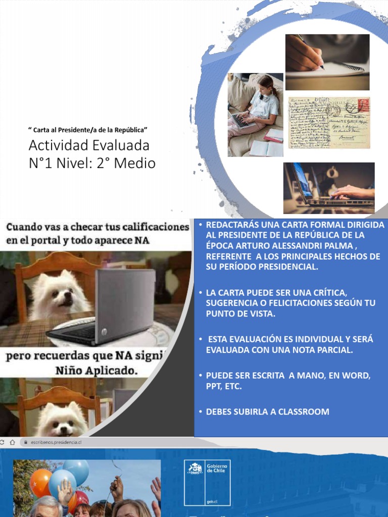 Actividad Evaluada N°1 Nivel 2° Medio Carta Al Presidente | PDF | Estudios de idiomas ...