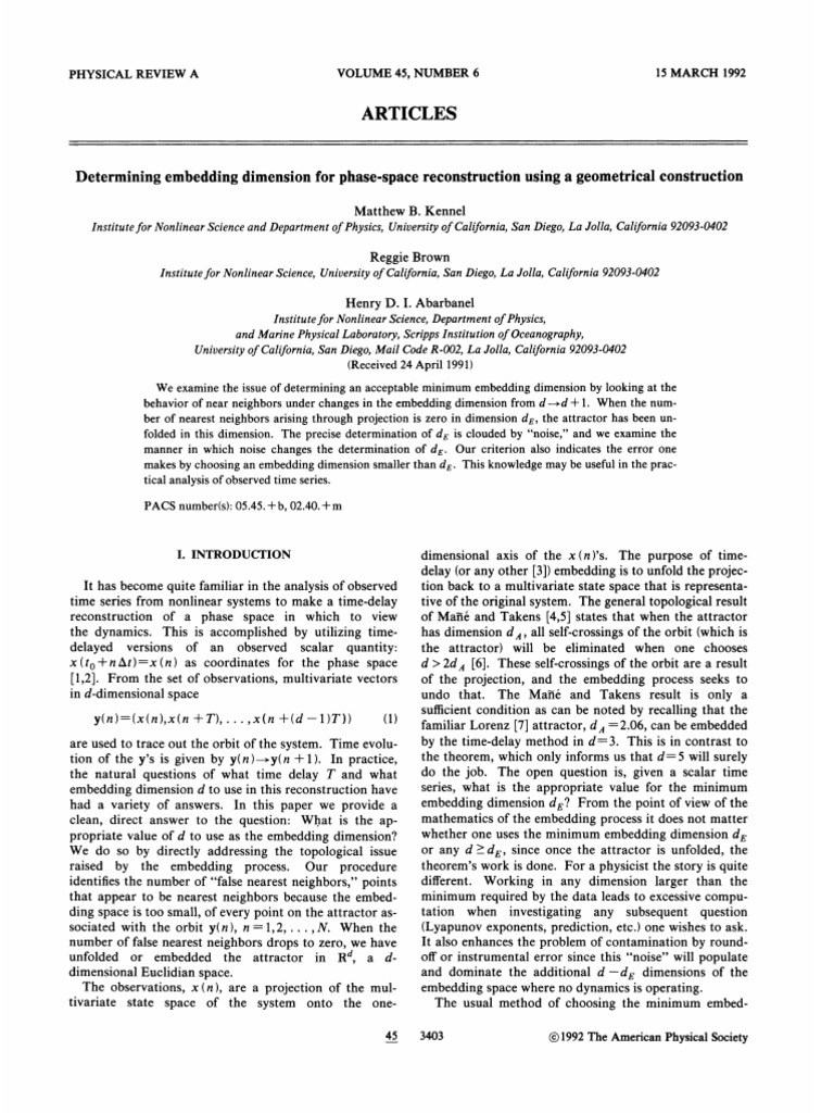 Determining Embedding Dimension For Phase Space Reconstruction Using A ...