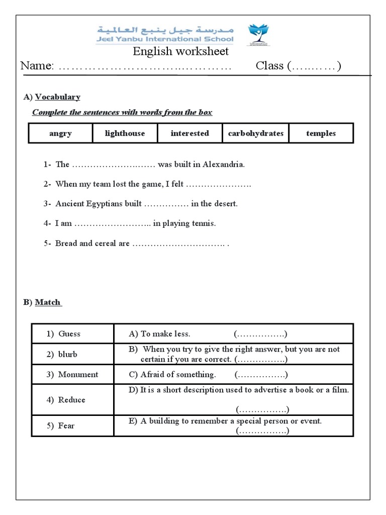 Grade 5 Exercise With Key Answers | PDF