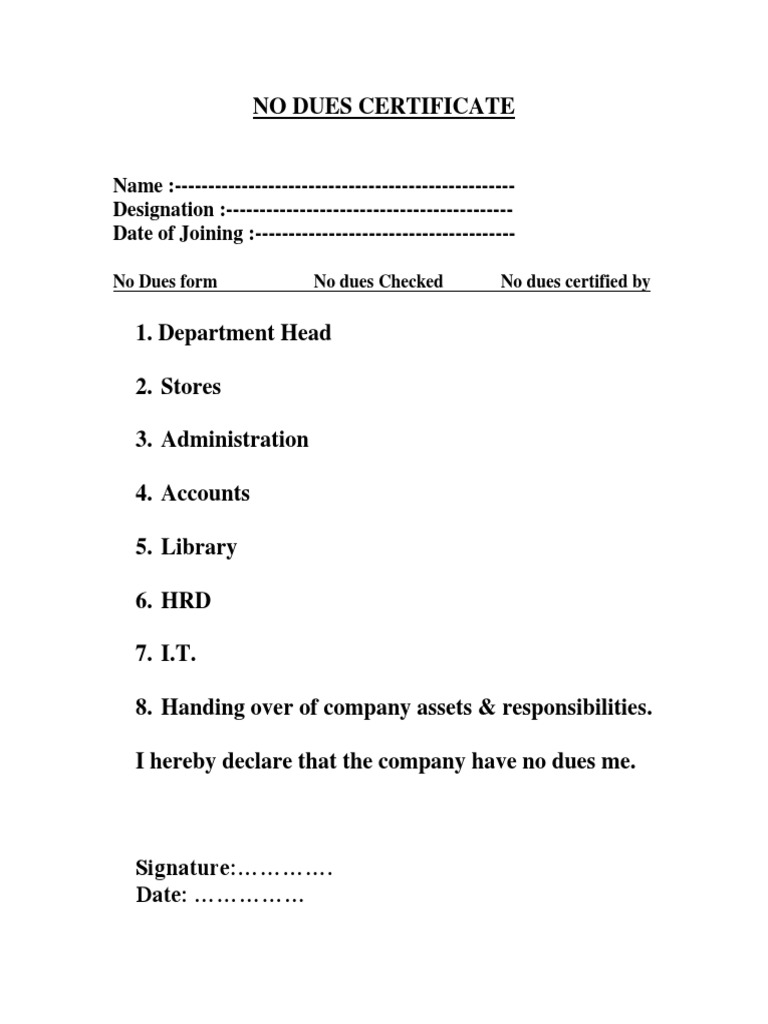 No Dues Certificate Template | PDF