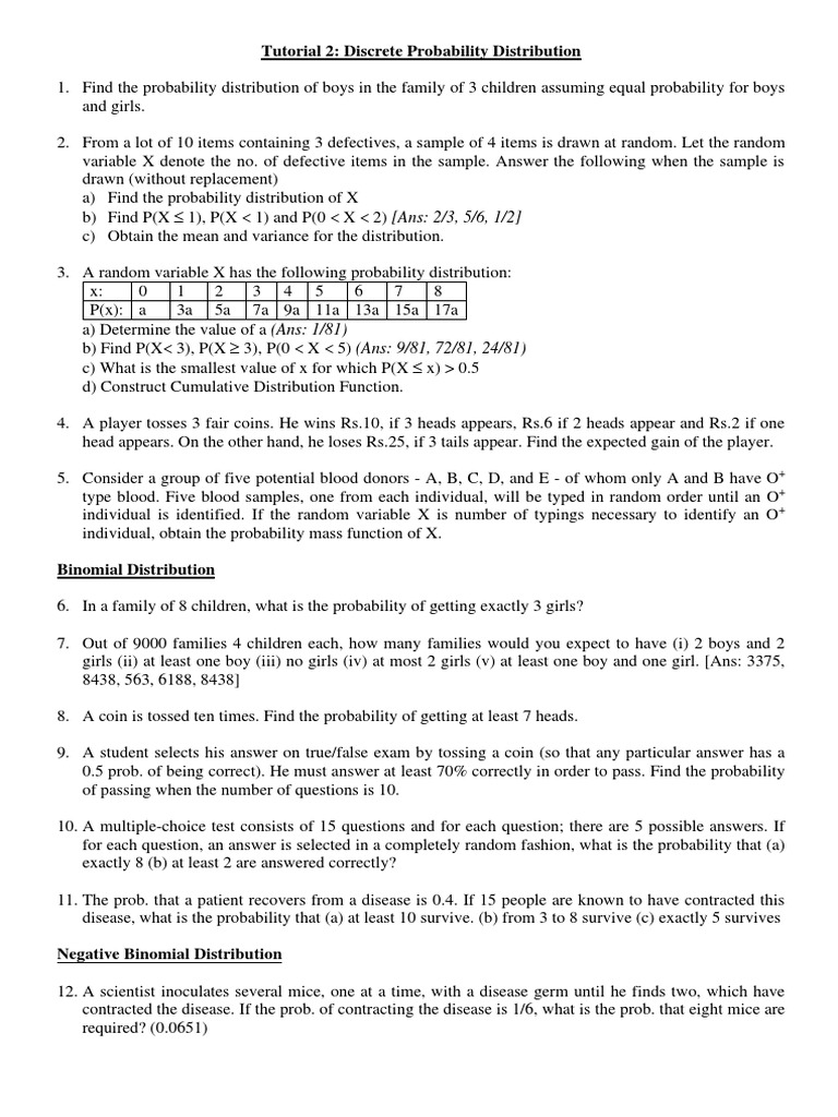 Tutorial Chapter 2 | PDF | Probability Distribution | Probability