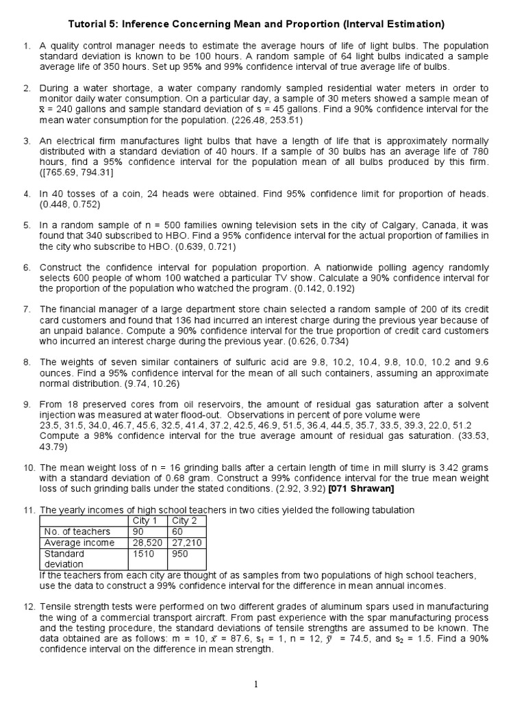 Tutorial Chapter 6 | PDF | Standard Deviation | Confidence Interval