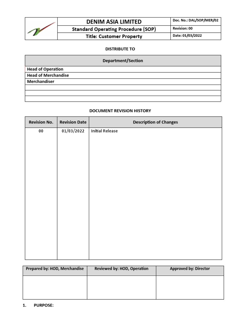 SOP-MER-02 Control of Customer Property SOP-MER-02 | Download Free PDF ...