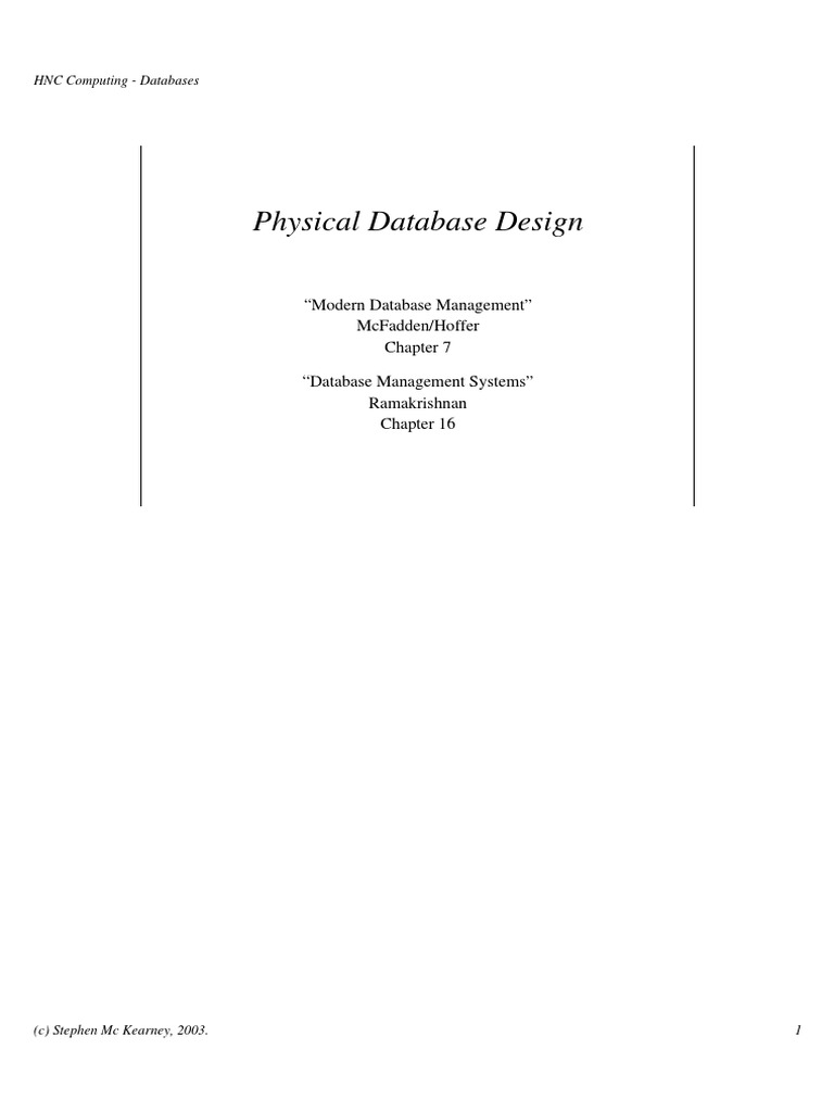 Lec Physicaldesign Pdf Database Index Databases