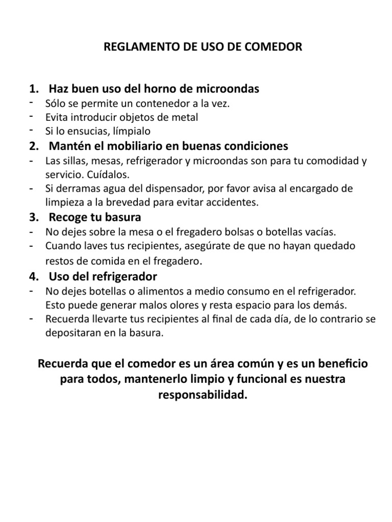 Reglamento Del Comedor | PDF