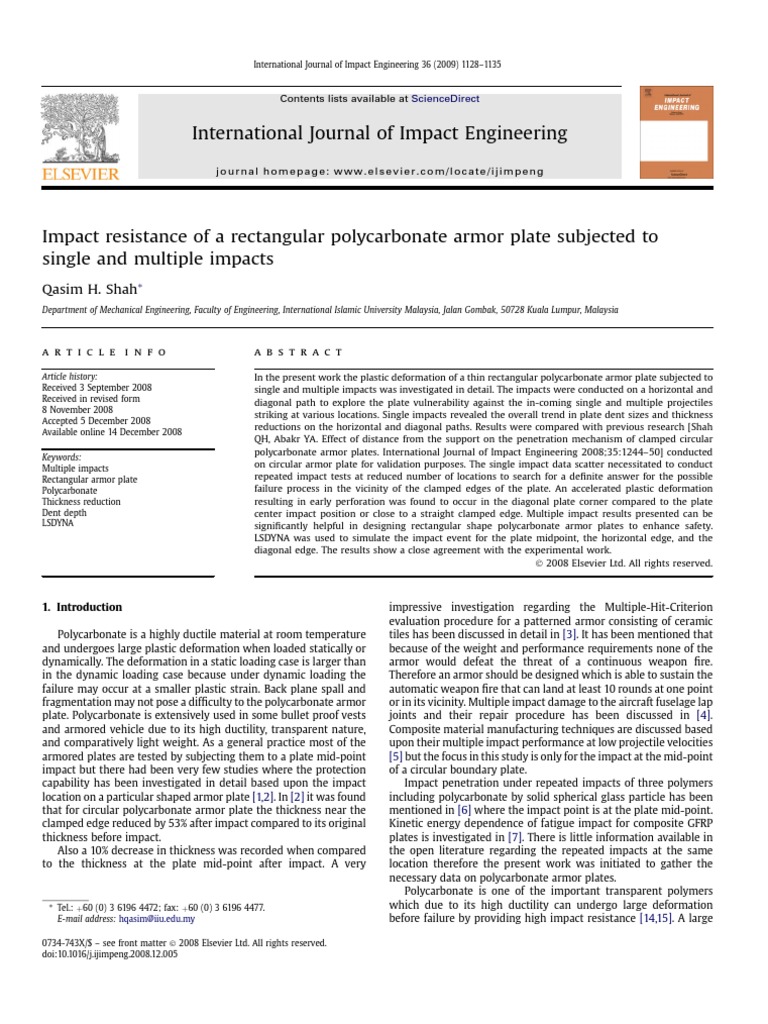 Impact Resistance of A Rectangular Polycarbonate Armor Plate Subjected ...
