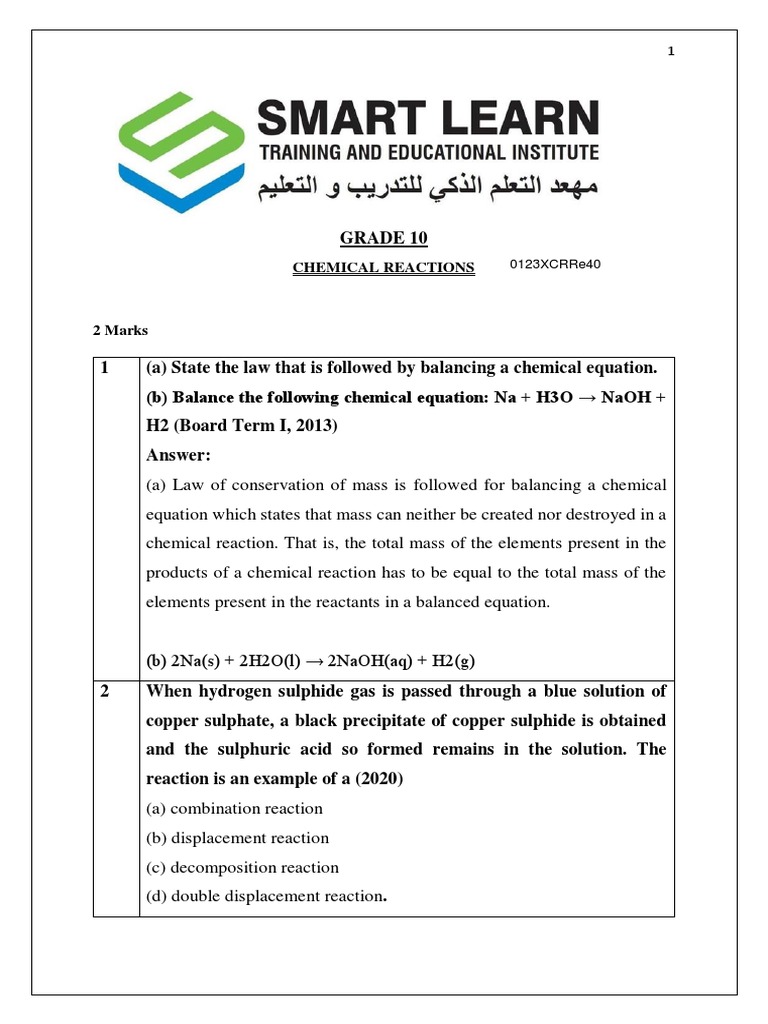 GRADE 10 Chemical Reactions | PDF | Chemical Reactions | Oxide