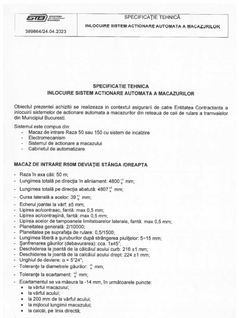 Specificatie Tehnica | PDF
