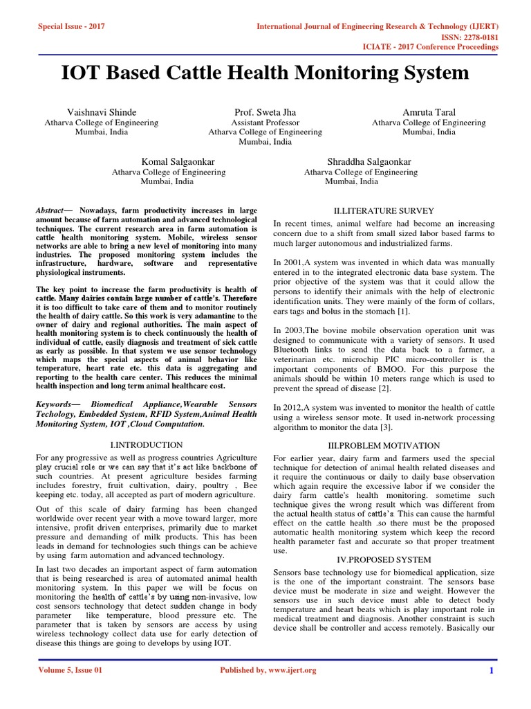Iot Based Cattle Health Monitoring System Ijertconv5is01041 Download Free Pdf Sensor