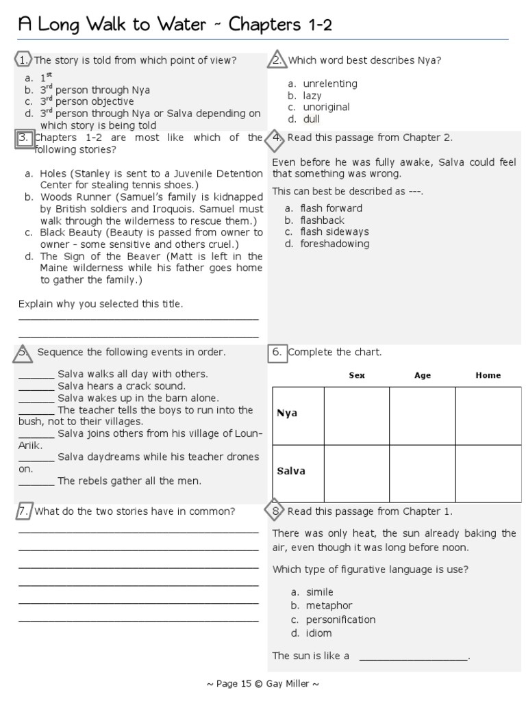 Chs 1 and 2 Questions A Long Walk To Water | PDF | Young Adult ...
