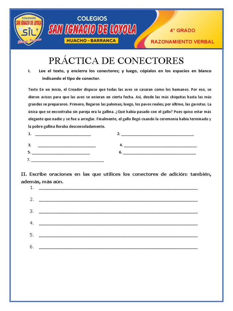 Ejercicios de Conectores - 4to Grado Primaria | PDF