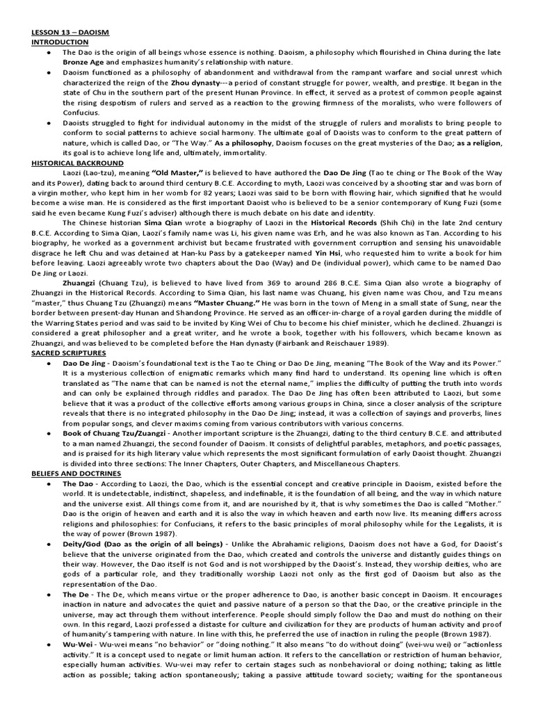 Lesson 13 - Daoism | PDF | Tao | Laozi
