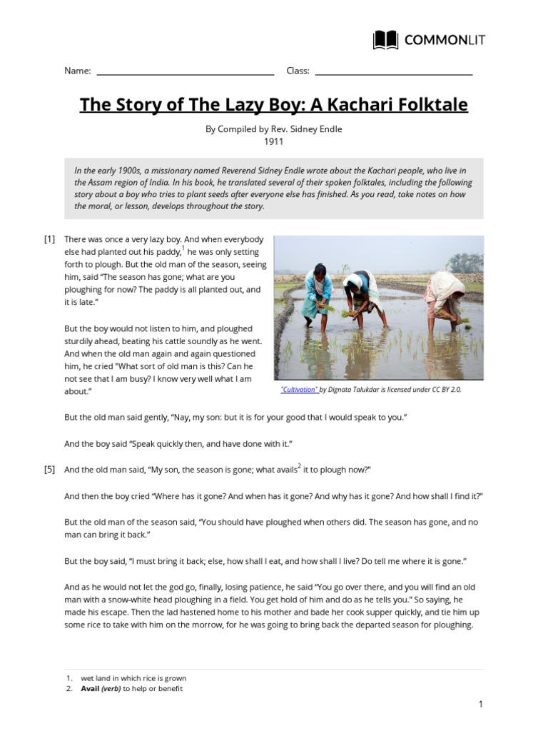 The - Story - of - The - Lazy - Boy - A - Kachari - Folktale-To Go With CH 4 in Novel | PDF