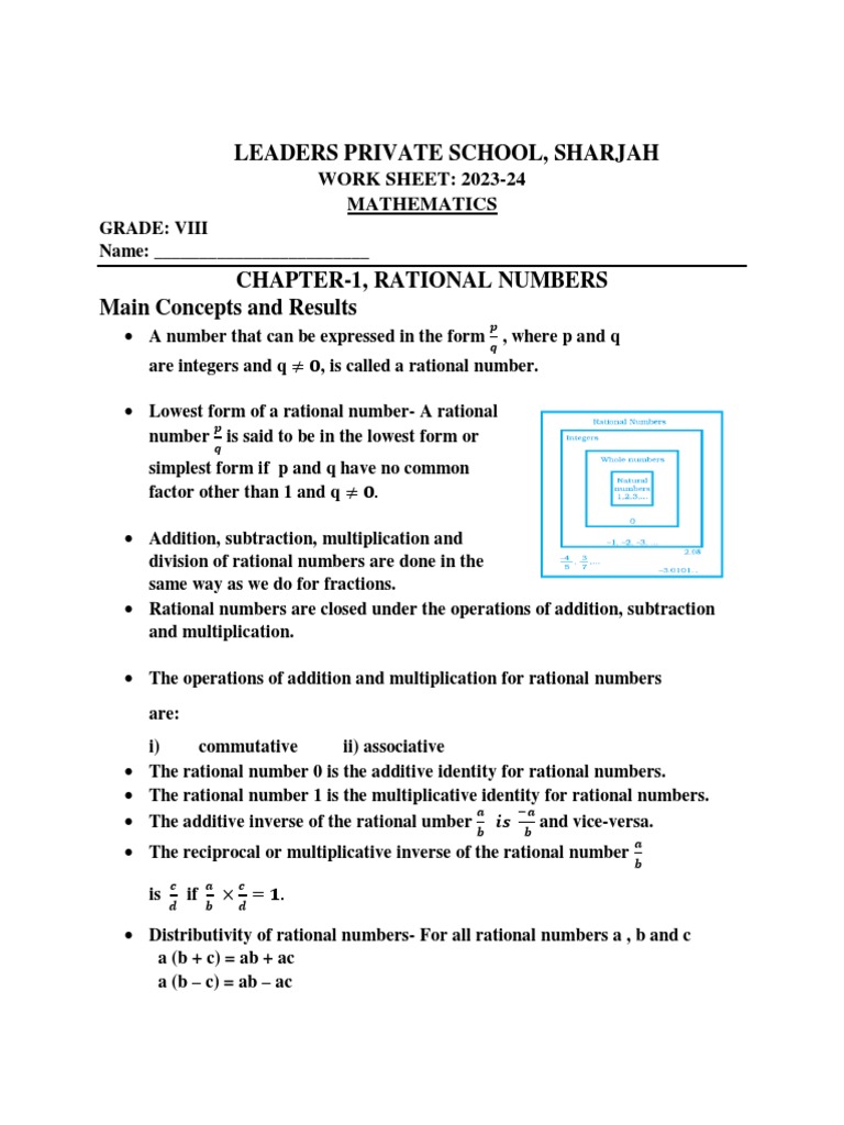 Grade 8 Math Worksheet: Rational Numbers | PDF | Rational Number | Numbers