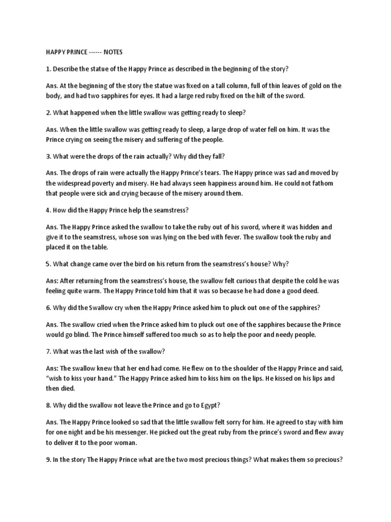 Insights on "The Happy Prince" | PDF | The Happy Prince And Other Tales