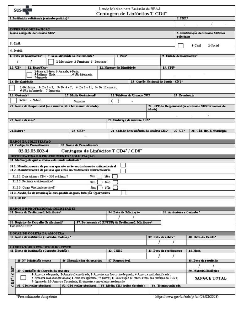 Form-Solicitação T CD4CD8 - Versão 08022023 | PDF | Gestão do HIV/Aids ...