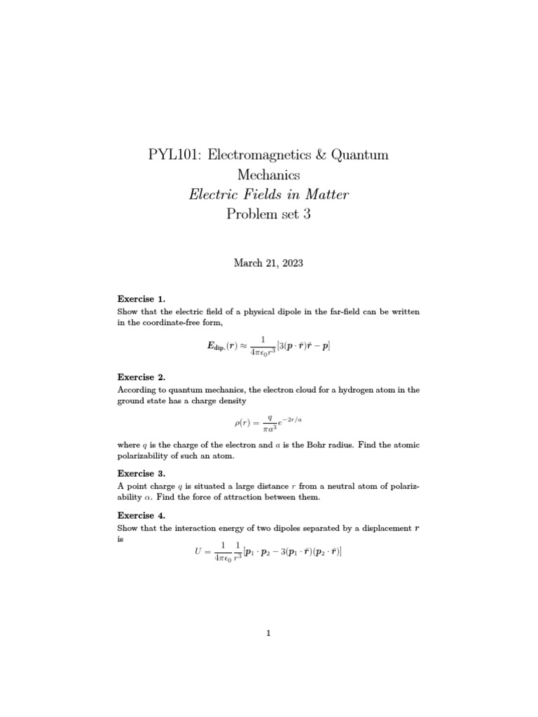 03 Tutorial Electric Fields in Matter | PDF | Dielectric | Electric Charge