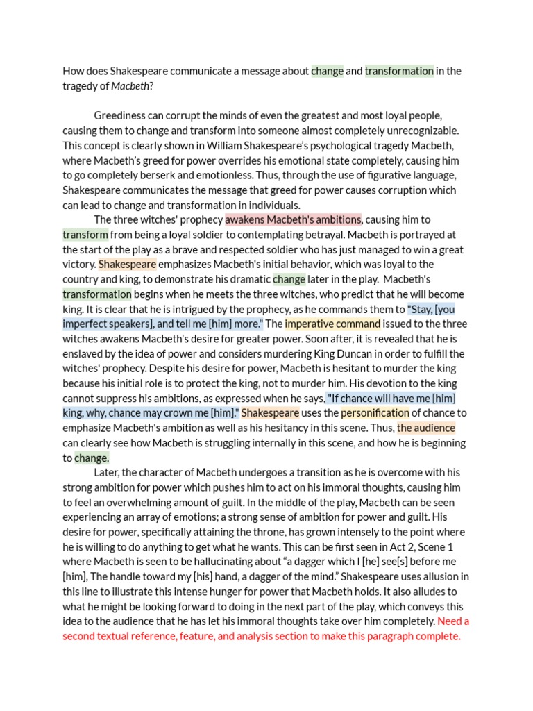 Macbeth Example From Eng Class Teacher | PDF | Macbeth