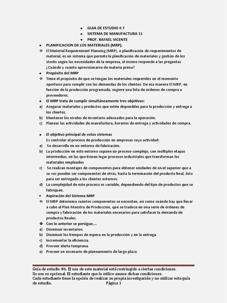 Tema # 7. MRP (Planeacion de Requerimiento de Materiales | PDF | Business