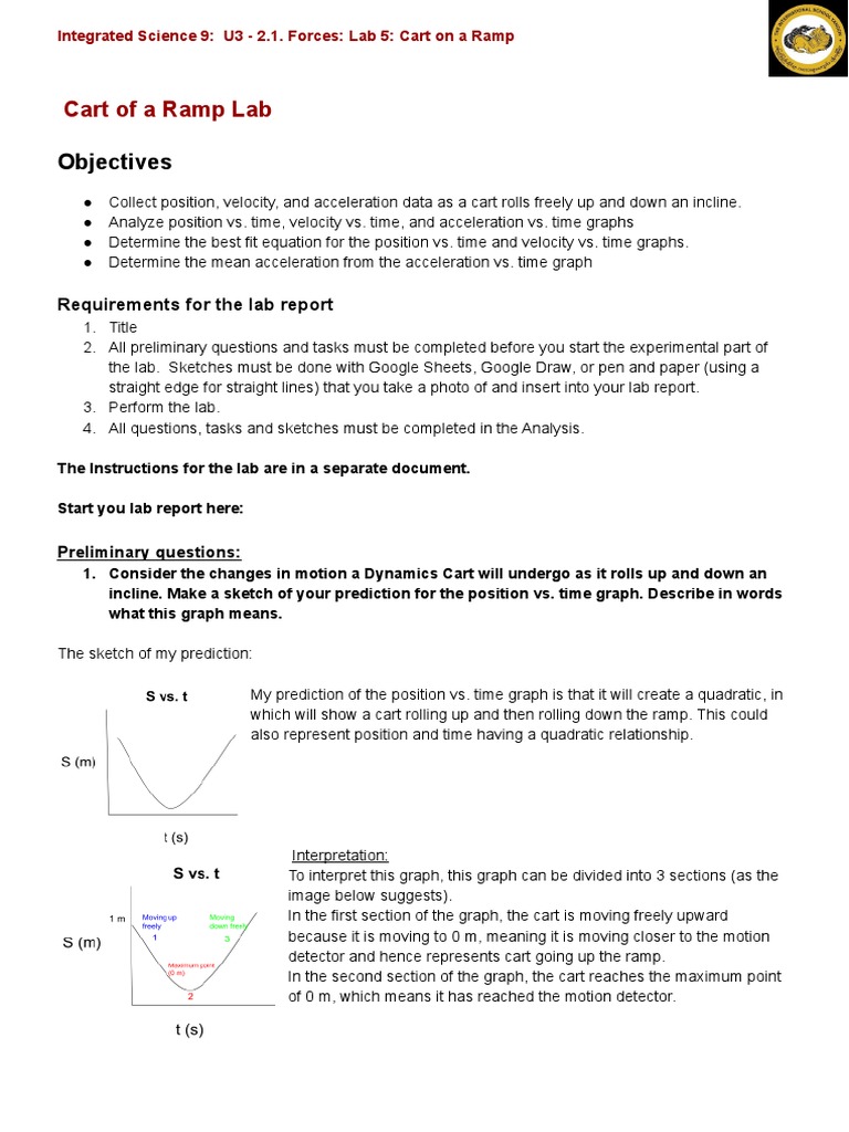 Cart On A Ramp Lab Report Unused | PDF | Acceleration | Velocity