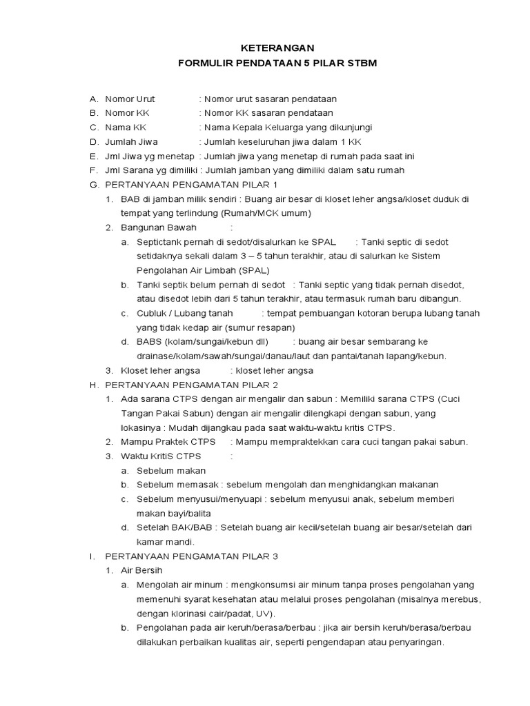 Keterangan Pendataan 5 Pilar STBM | PDF