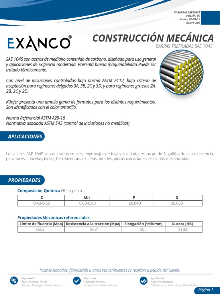 Ft-Barras Sae 1045 T Exanco | PDF | Materiales | Bienes manufacturados