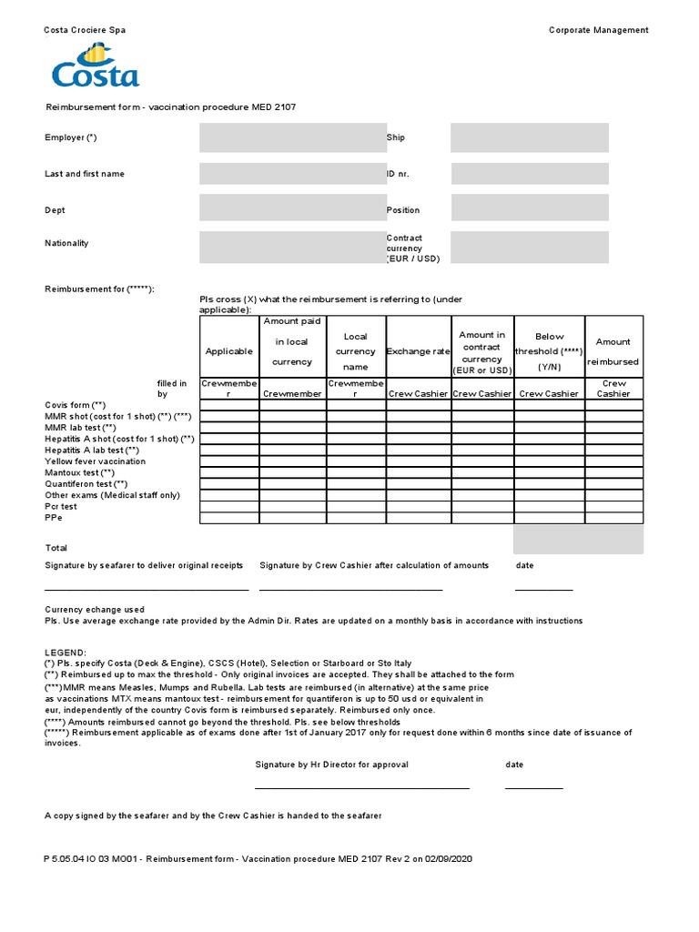 Doc10 - Reimbursement Form For Vaccinations | PDF | Microbiology ...