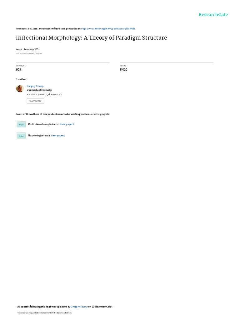 Inflectional Morphology A Theory of Paradigm Struc | PDF | Morphology ...